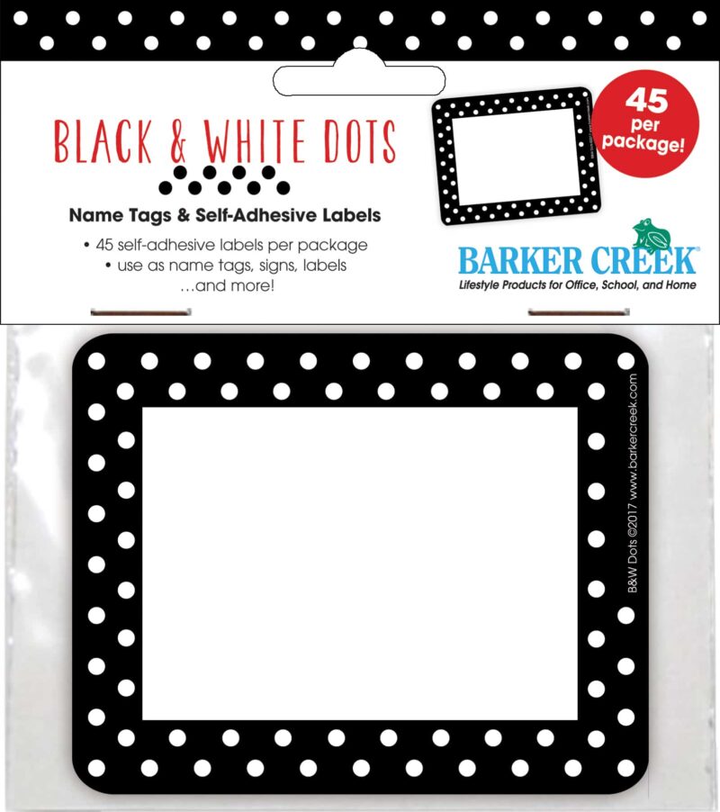 Black & White Dots Name Tags/Self-Adhesive Labels, 45/Pack - Barker ...