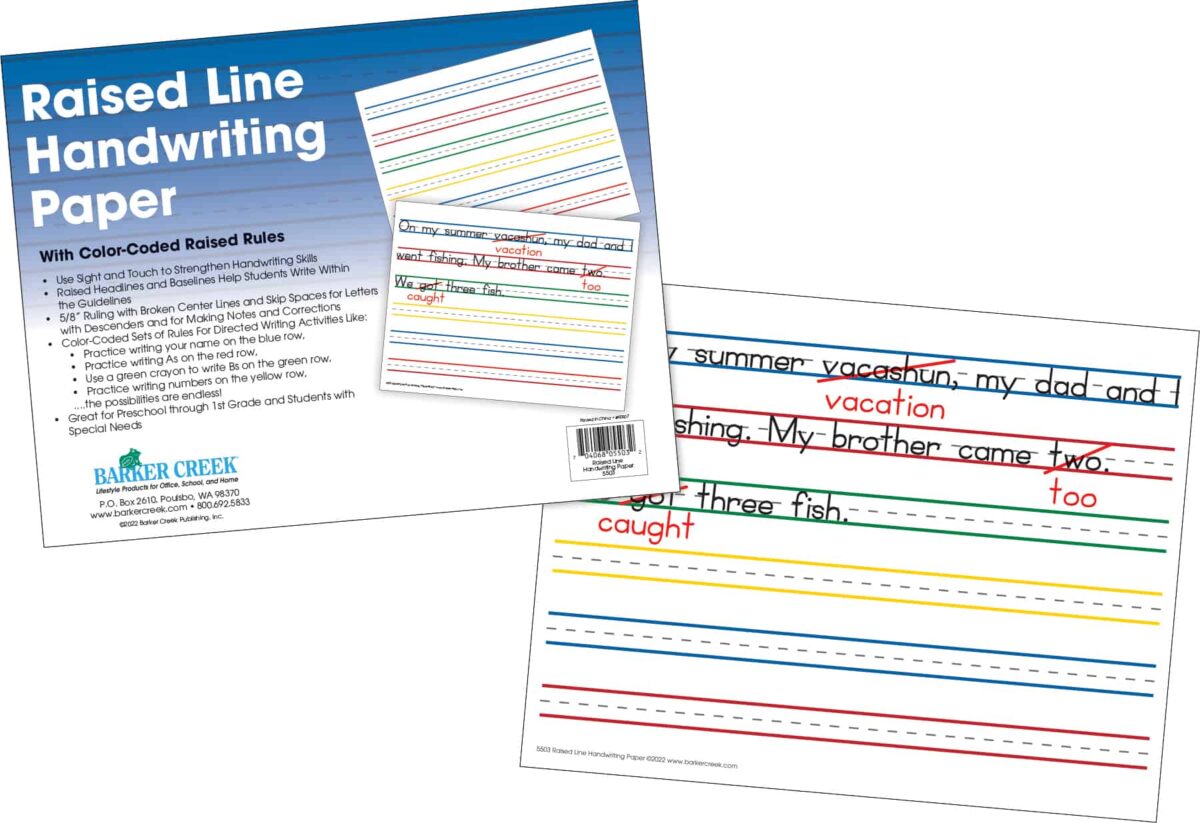 Raised Line Handwriting Paper, 50 sheets/Package - Barker Creek Publishing