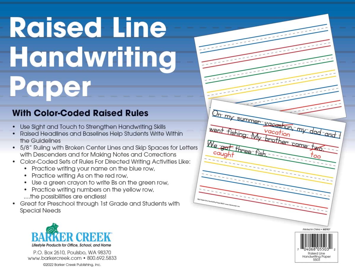 Raised Line Handwriting Paper, 50 sheets/Package - Barker Creek Publishing