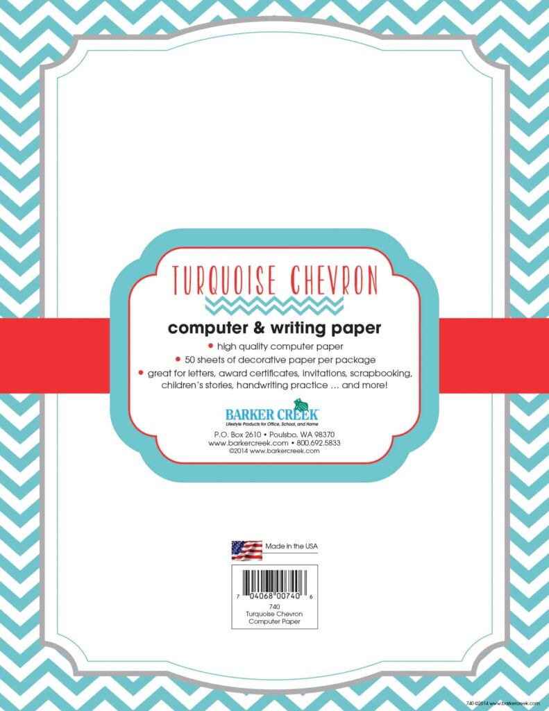 Turquoise Chevron Computer Paper, 50 sheets/Package - Barker Creek ...