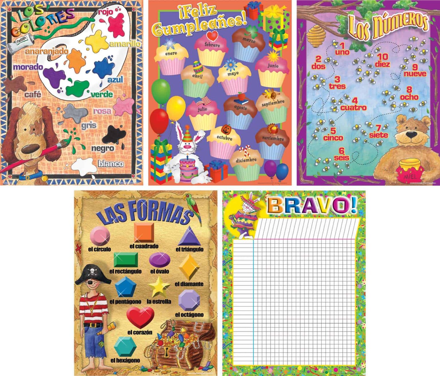 Spanish Chart Set, 5/Set - Barker Creek Publishing